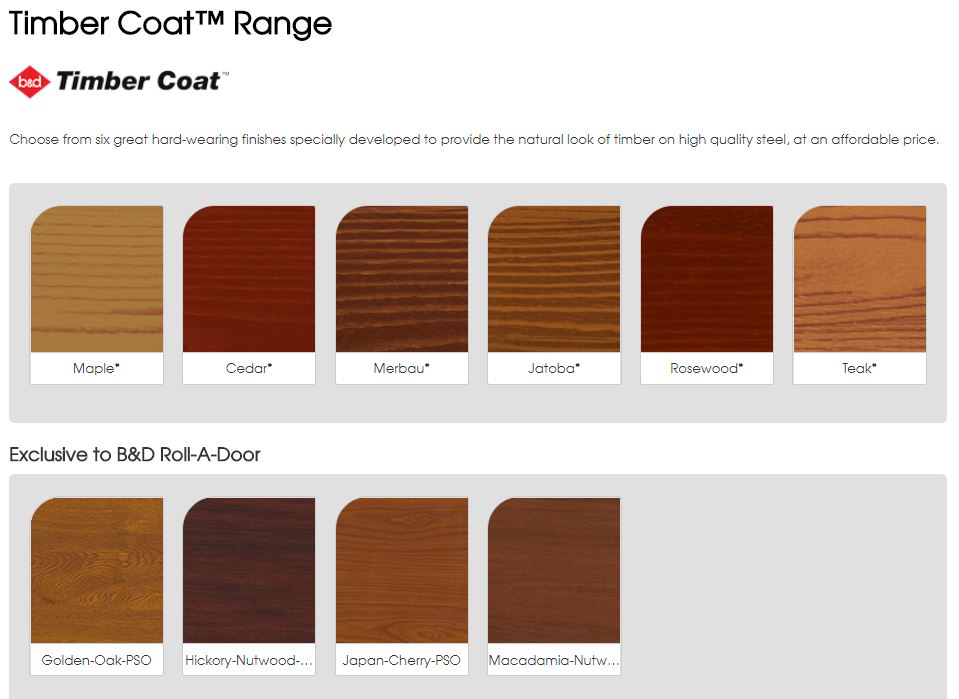 ColourChart – Trung's Garage Doors